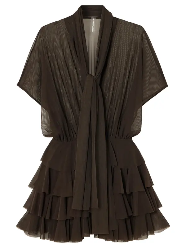 Norma Kamali Lauren Tie-neck Ruffled Mini Dress - Brown