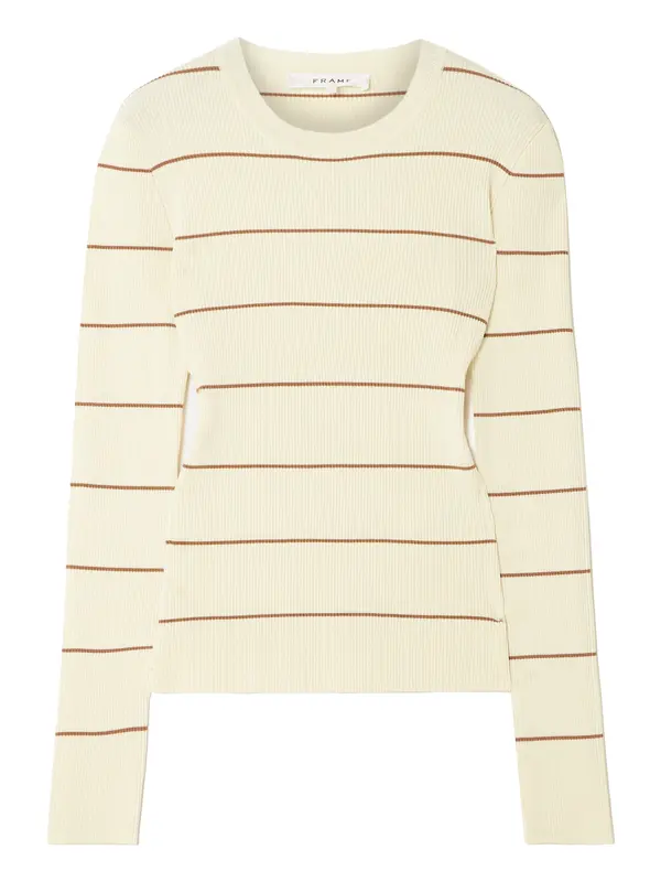 FRAME Striped Ribbed Jersey T-shirt - Cream