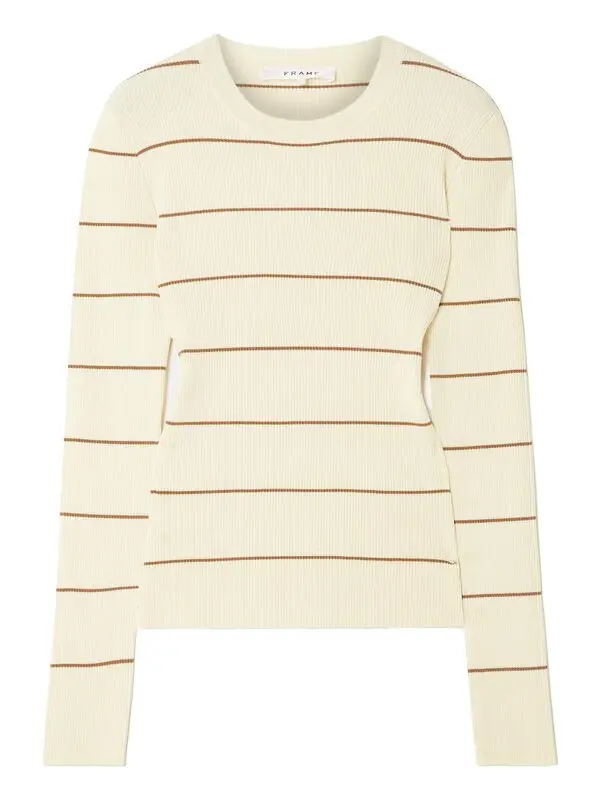 FRAME Striped Ribbed Jersey T-shirt - Neutrals