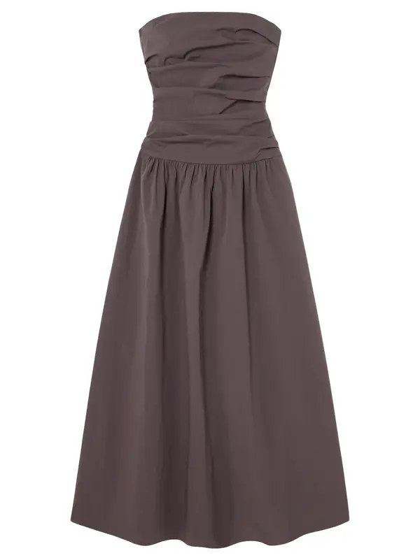 ST. AGNI Strapless Crinkled Cotton-blend Maxi Dress With Tie-back - Purple