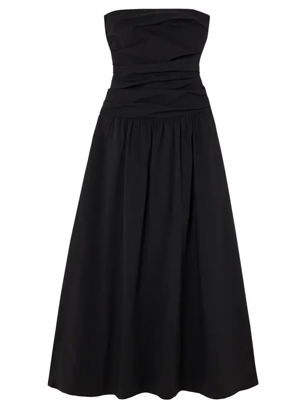 ST. AGNI Strapless Crinkled Cotton-blend Maxi Dress - Black