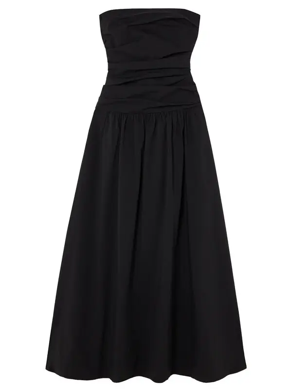 ST. AGNI Strapless Crinkled Cotton-blend Maxi Dress - Black