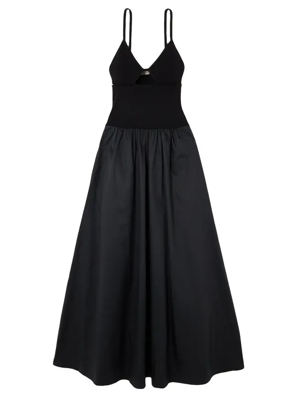 ST. AGNI Cutout Ribbed-knit And Cotton-poplin Maxi Dress - Black