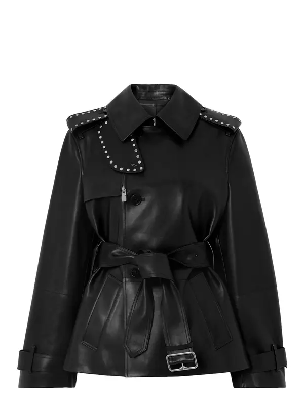 Burberry Studded Belted Leather Jacket - Black