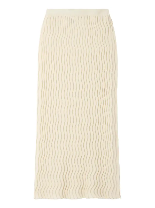 Bottega Veneta Ribbed Wool Maxi Skirt - Cream