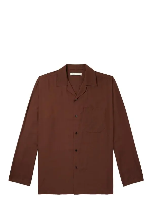 UMIT BENAN Convertible-collar Silk-twill Shirt - Brown