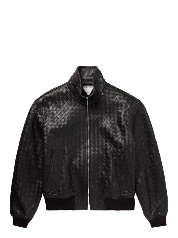 Bottega Veneta Intrecciato Leather Blouson Jacket - Brown