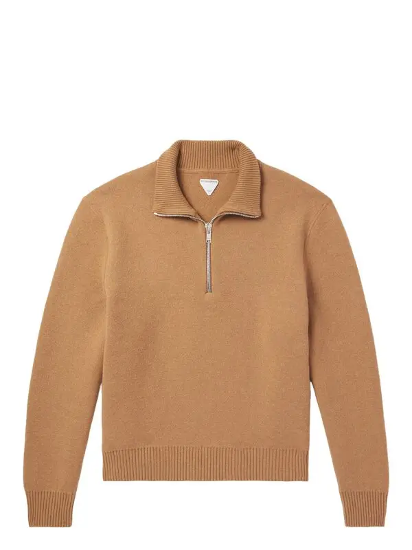 Bottega Veneta Ribbed Cashmere-blend Half-zip Sweater - Brown