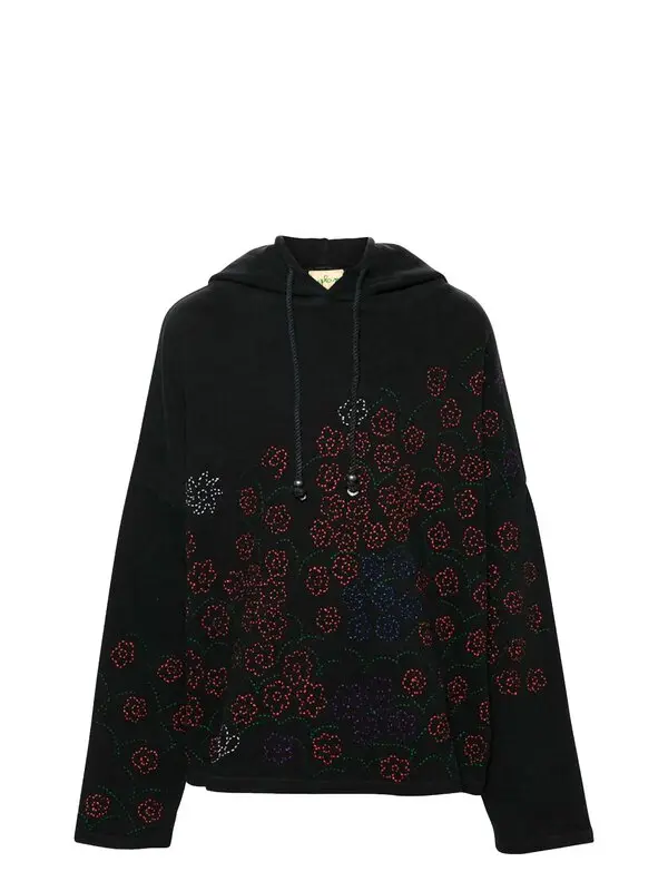 GLASS CYPRESS Floral-embroidered Hoodie - Black