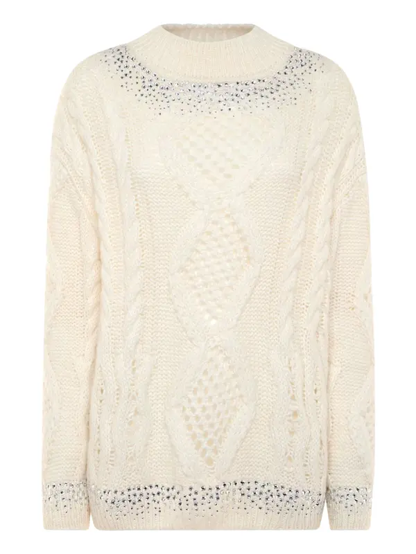 Philipp Plein Rhinestone-embellished Cable-knit Sweater - Neutrals