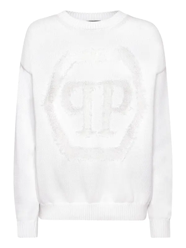 Philipp Plein Devoré-logo Crew-neck Sweater - White