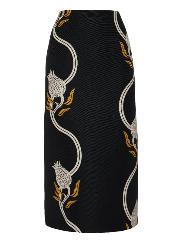 La DoubleJ Floral Embroidered Pencil Skirt - Black