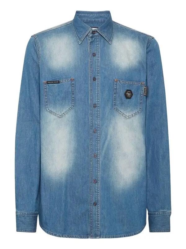 Philipp Plein Skull-appliqué Shirt - Blue