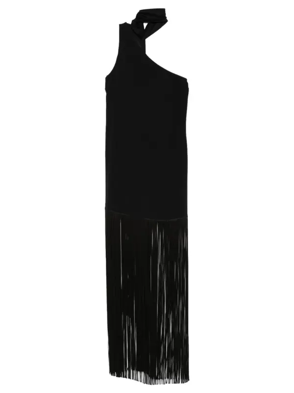 TALLER MARMO Asymmetric Fringed Dress - Black
