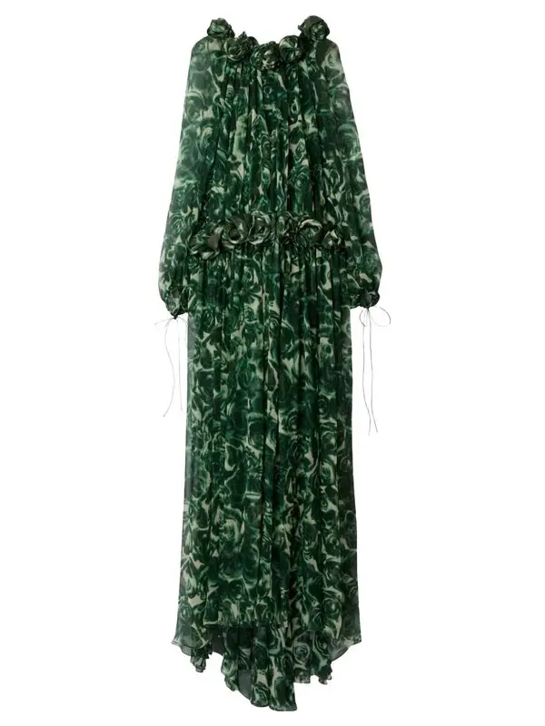 Burberry Printed Silk Maxi Dress - Green