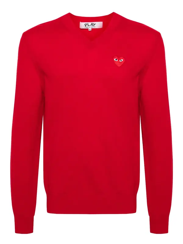 Play Comme Des Garcon Heart-patch Wool Jumper - Red