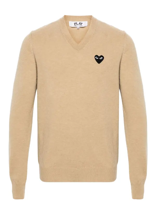 Play Comme Des Garcon Heart-patch Wool Jumper - Neutrals
