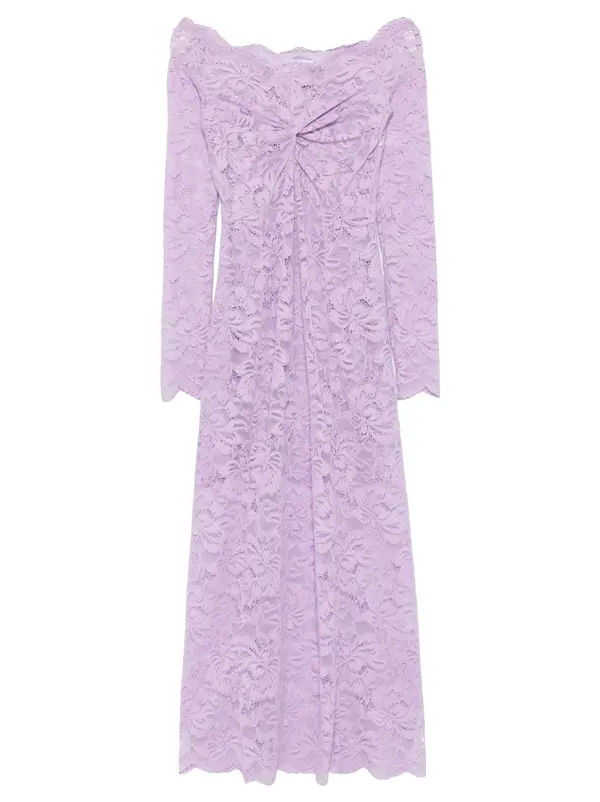 Rabanne Bardot-neckline Lace Maxi Dress - Purple
