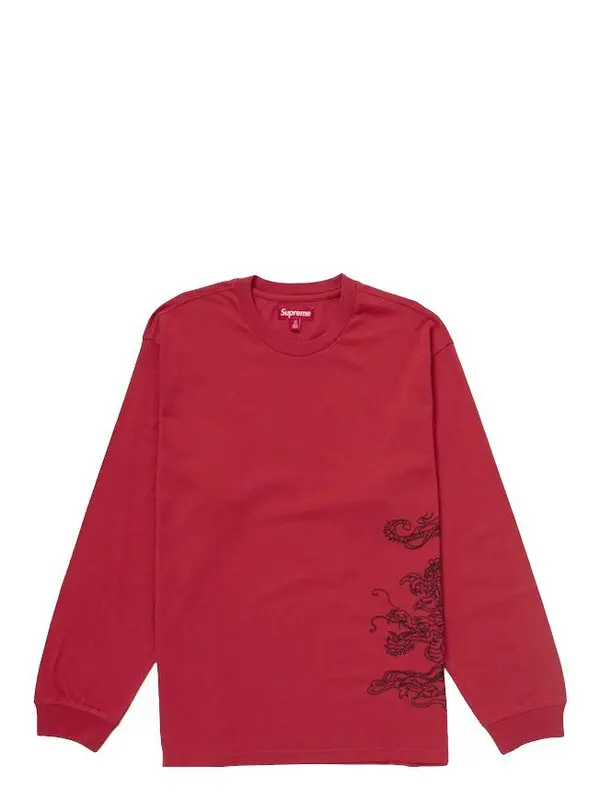 Supreme Dragon Embroide Long Sleeve Top - Red