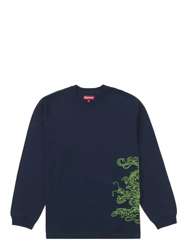 Supreme Dragon Embroidered Long Sleeve Top - Navy Blue
