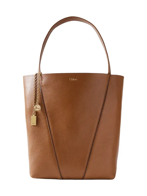 Chloé Spin Embellished Textured-leather Tote - Brown