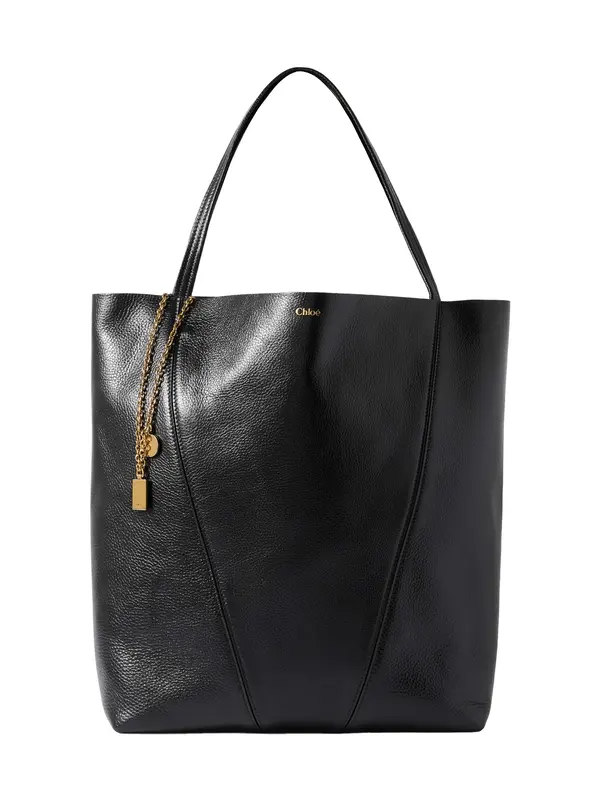 Chloé Spin Paneled Textured-leather Tote - Black