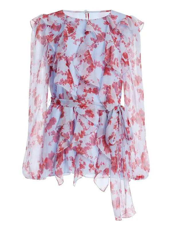 Carolina Herrera Sash-detailed Ruffled Silk Chiffon Top - Multi