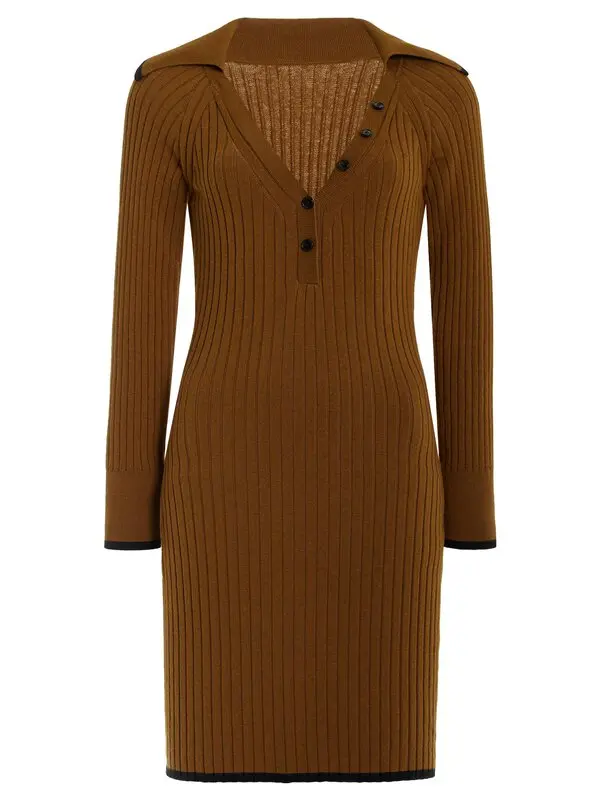 Matthew Bruch Cotton-blend Ribbed-knit Mini Polo Dress - Brown