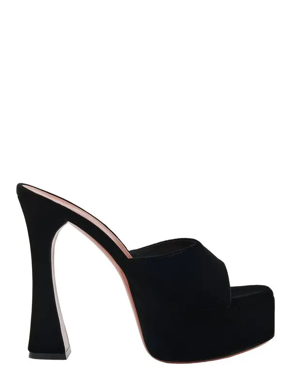 Amina Muaddi Dalida Velvet Platform Mules - Obsidian Satin