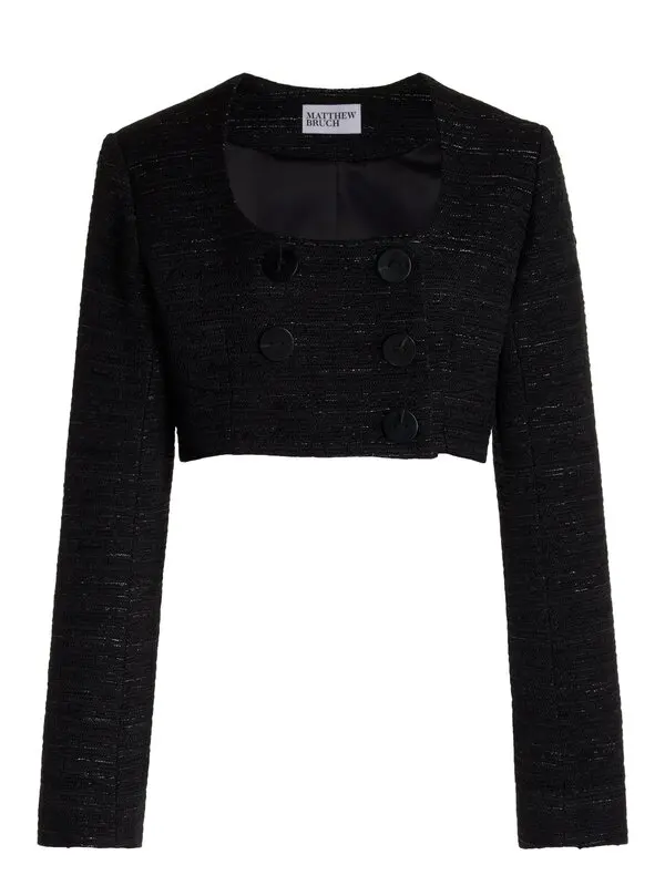 Matthew Bruch Apron Double-breasted Tweed Top - Black