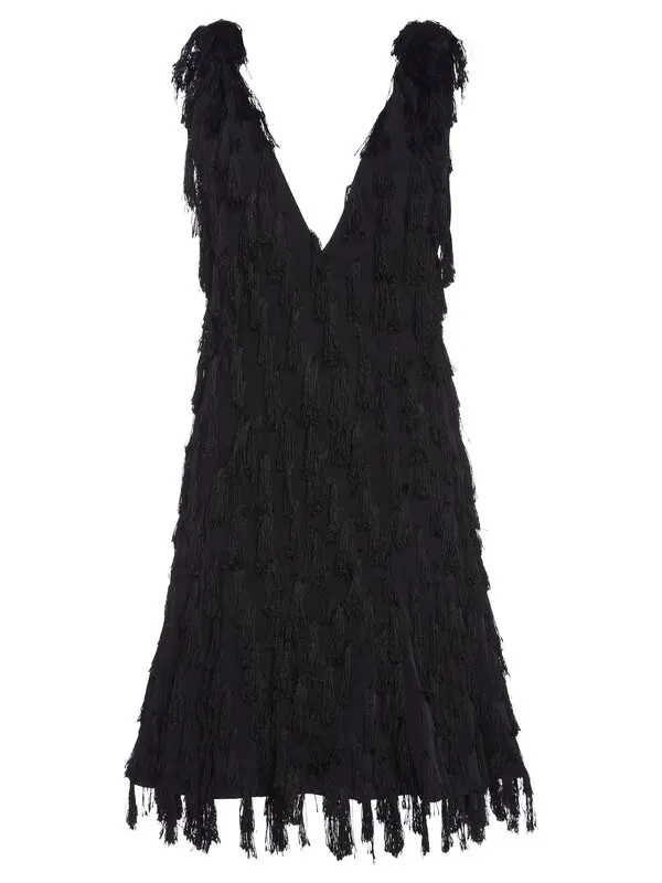 Bottega Veneta Fringed Fil Coupe Crepe Mini Dress - Black