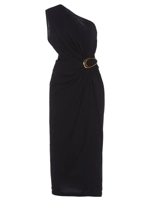 Bottega Veneta Asymmetric Crepe Jersey Midi Dress - Black