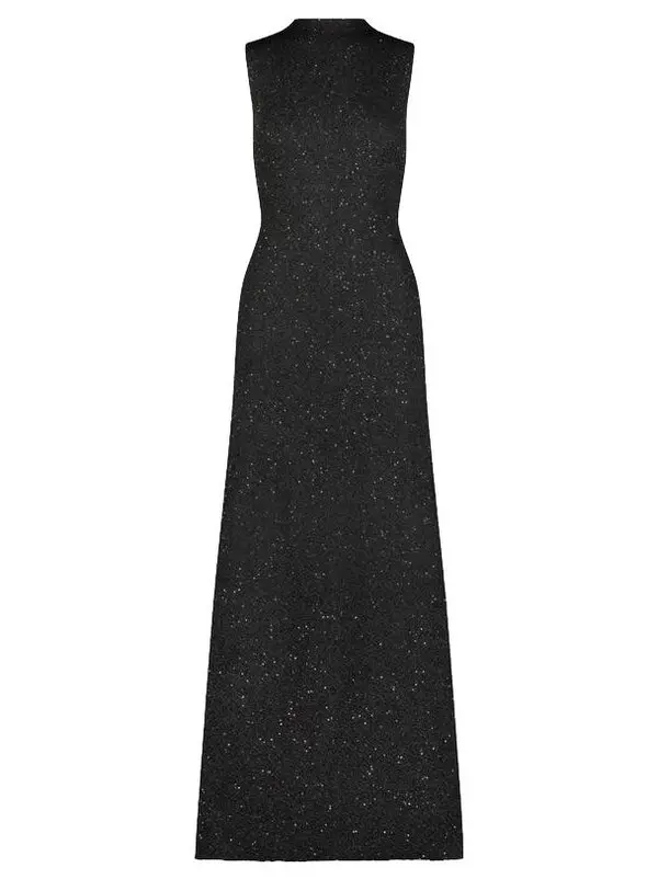 Lela Rose Sequin Knit Mock Neck Gown - Black