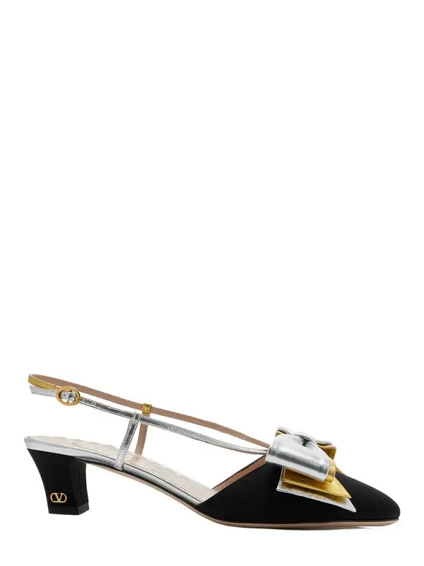 Valentino Garavani Bowow Leather-trimmed Slingback Pumps - Black