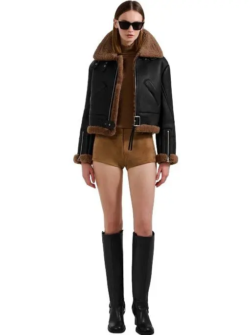 Rudsak Polina Shearling Moto Jacket - Black