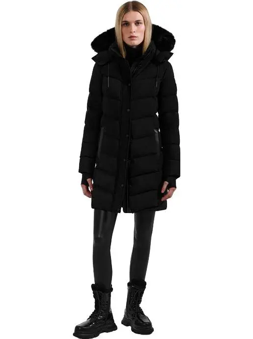 Rudsak Quilted Down Puffer With Faux Fur Trim - Black