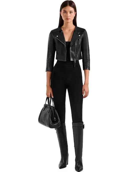 Rudsak Cropped Leather Biker Jacket - Black