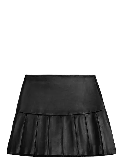 Rudsak Short Pleated Leather Skirt - Black