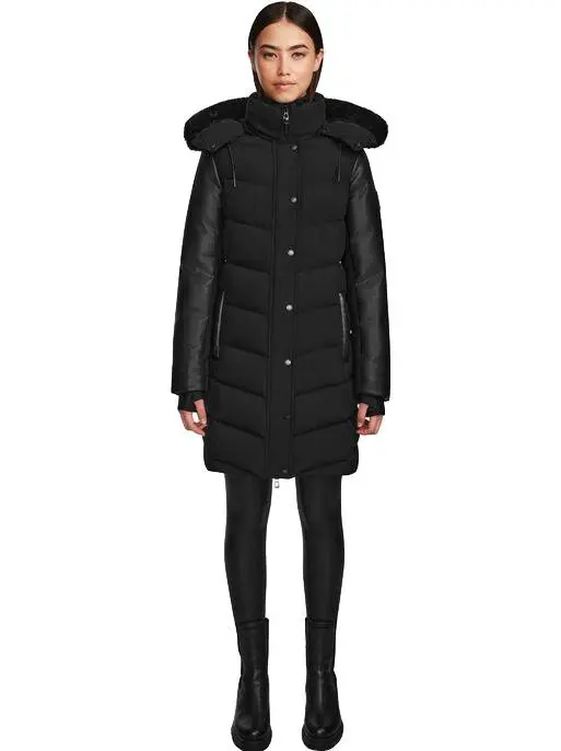Rudsak Quilted Down Puffer With Recycled Leather Sleeves - Black