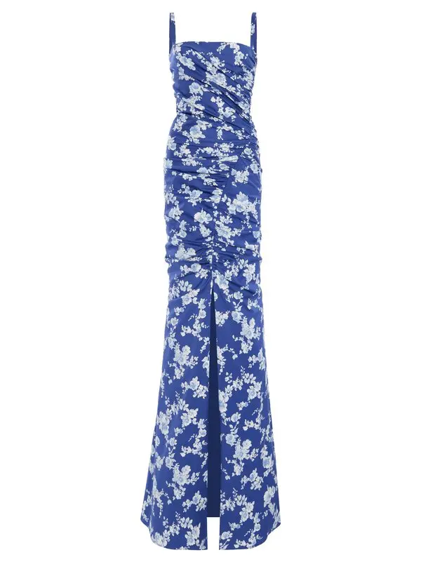 Carolina Herrera Asymmetric Ruched Gown - Blue