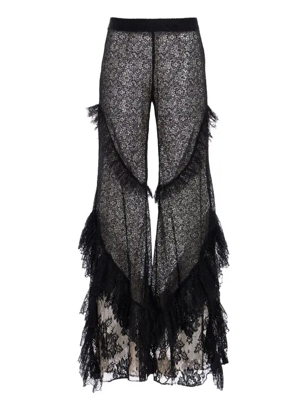 Françoise Carine Ruffled Lace Flared Pants - Black