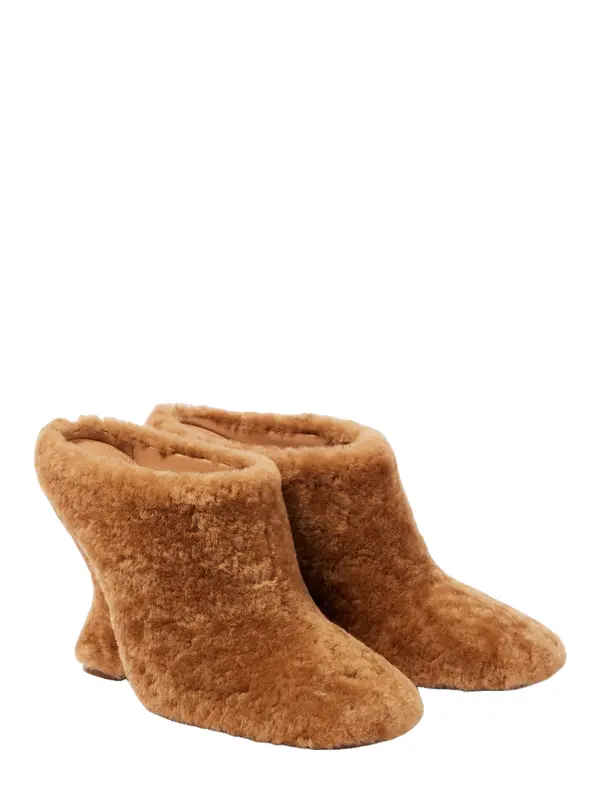 Dries Van Noten Shearling Wedge Mules - Brown