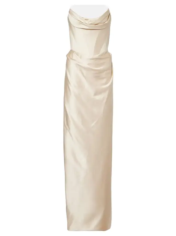 VIVIENNE WESTWOOD Galaxy Draped Crepe Satin Bustier Gown - Beige