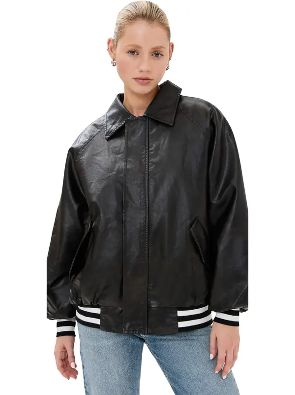 Lioness Faux Leather Bomber Jacket - Onyx
