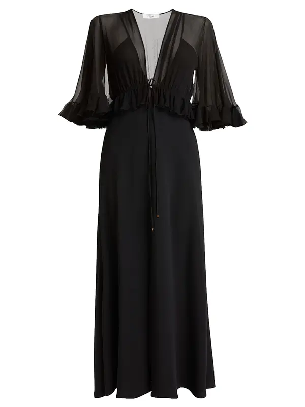 Chloé Ruffle Shrug Maxi Dress - Black