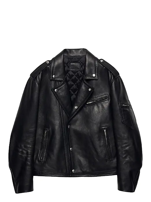 Prada Vintage-treated Leather Biker Jacket - Black