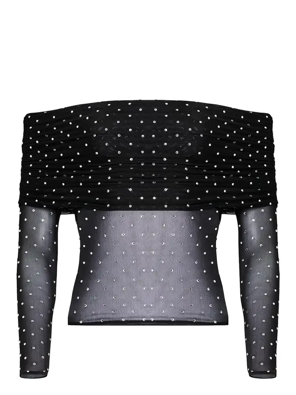 Retrofete Oriana Rhinestone Mesh Top - Blacksilver