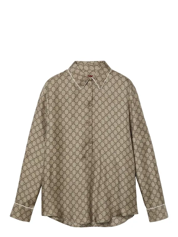 Gucci Printed Silk Twill Shirt - Beige