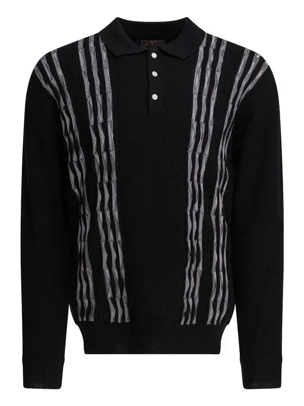 BEAMS Knit Polo Sweater - Black