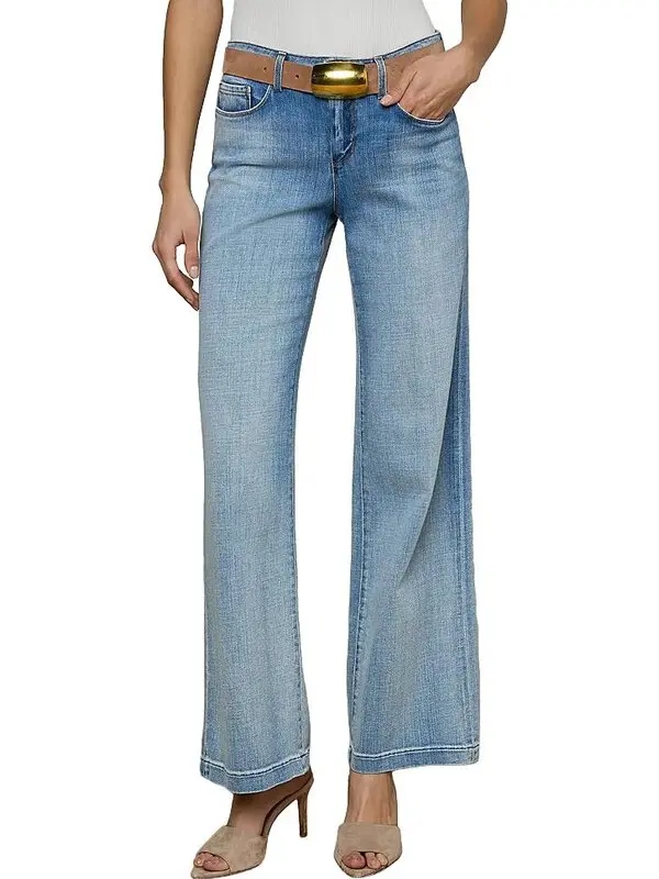 L'Agence Joanne Mid Rise Wide Leg Jeans - Dry Ice